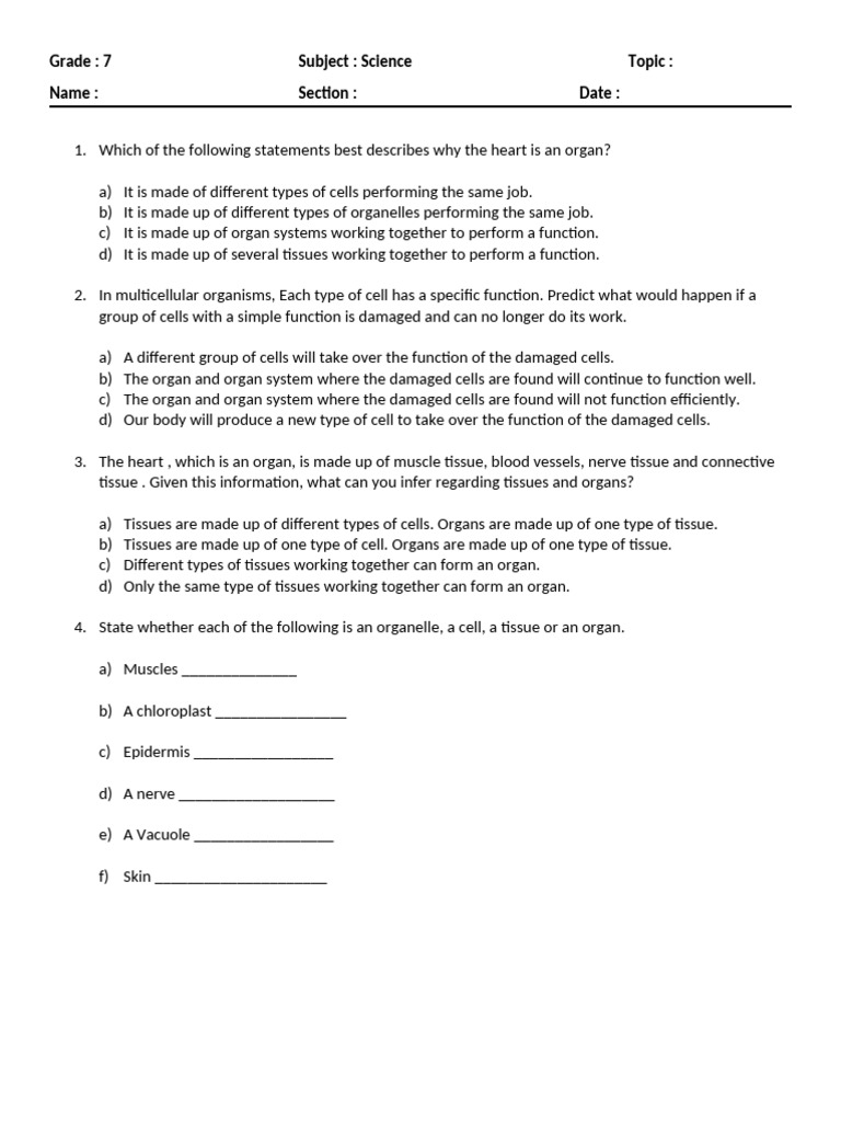 Grade: 7 Subject: Science Topic: Name: Section: Date | PDF
