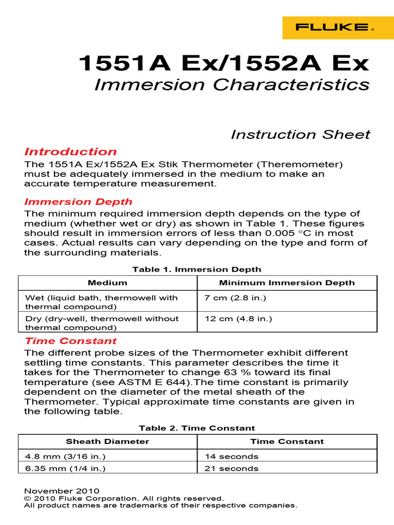 1551A Ex/1552A Ex: Immersion Characteristics | PDF