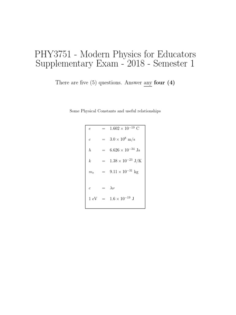 2018 Modern Physics Exam for Educators | PDF | Electron | Mass