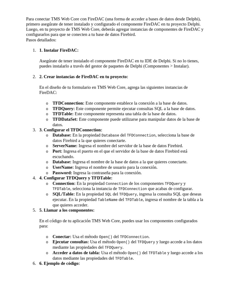 Para Conectar TMS Web Core Con FireDAC | PDF | Bases de datos | SQL