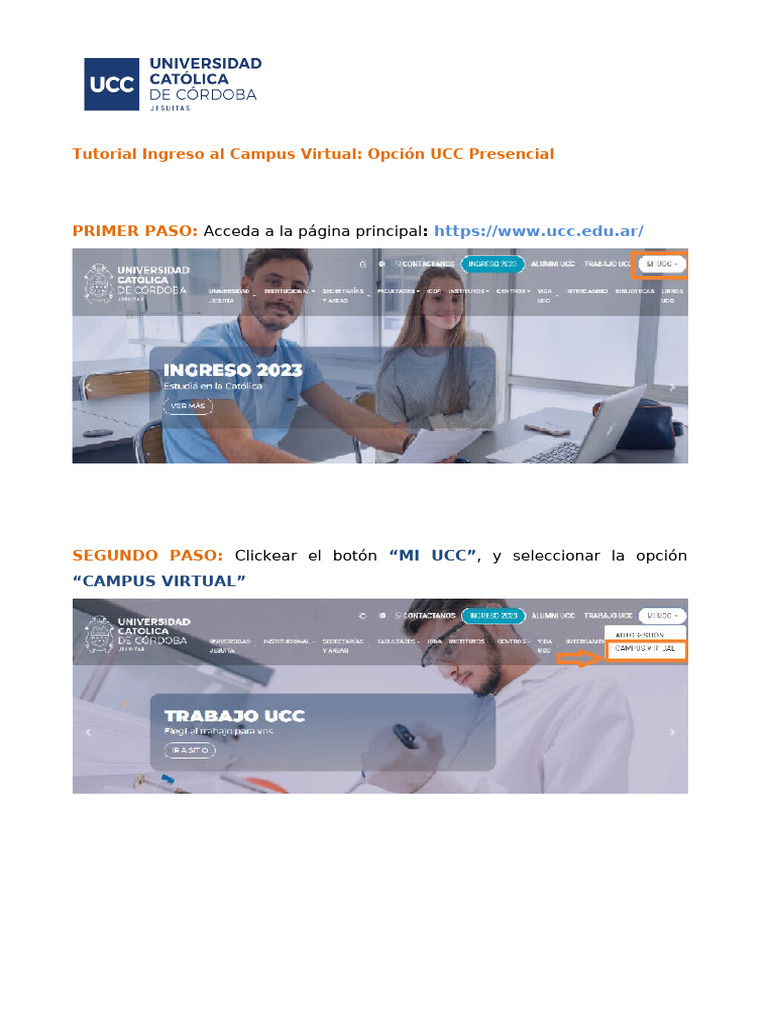 Tutorial Ingreso Al Campus Virtual, UCC Presencial | PDF