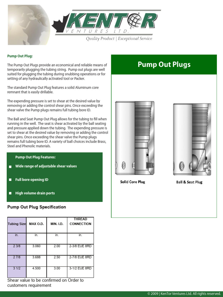 Pump Out Plug Feature Sheet | PDF