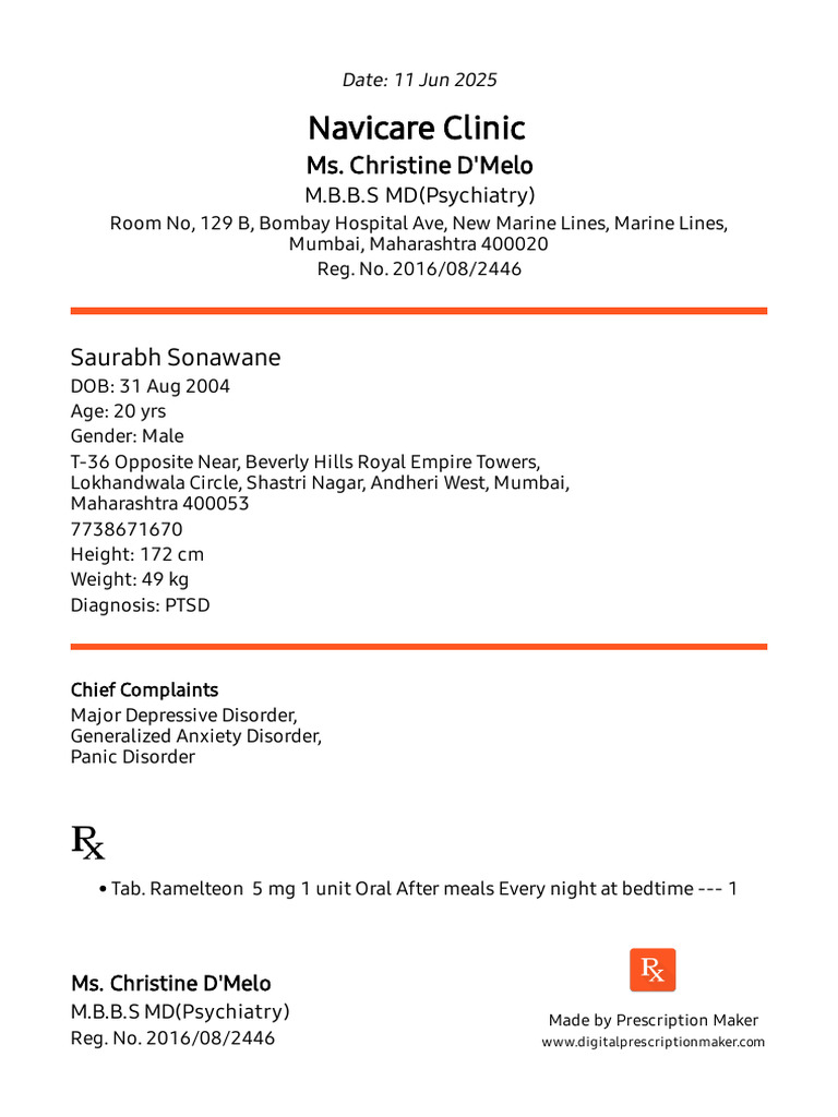 PTSD Treatment Plan by Dr. D'Melo | PDF