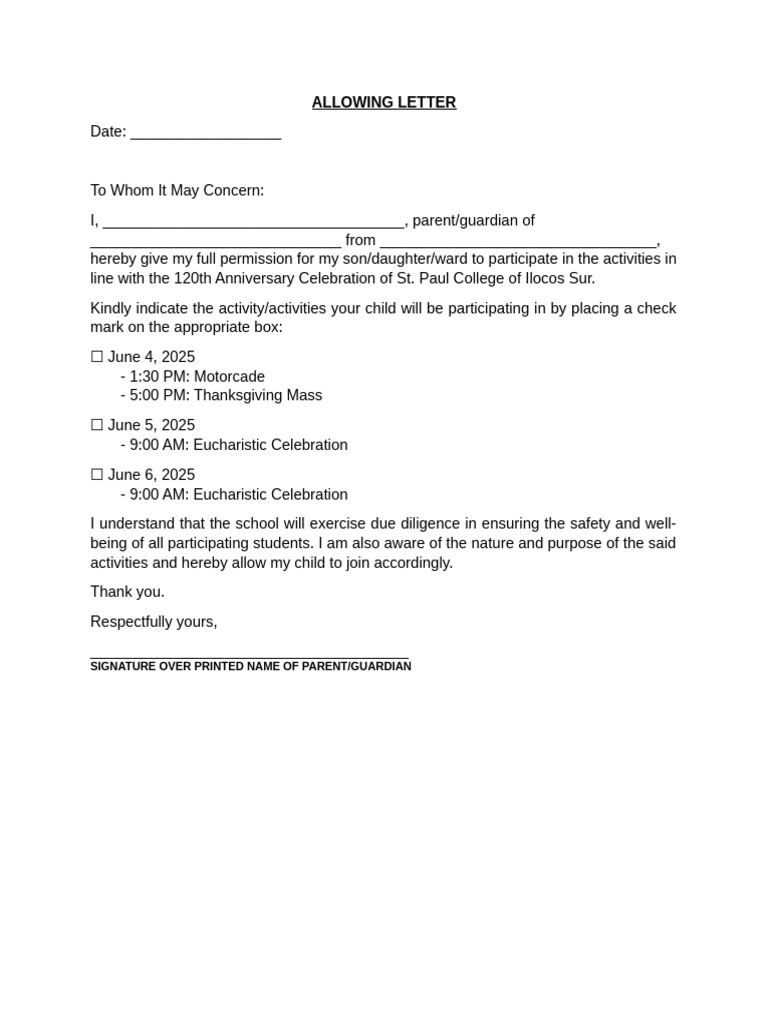 Allowing Letter | PDF