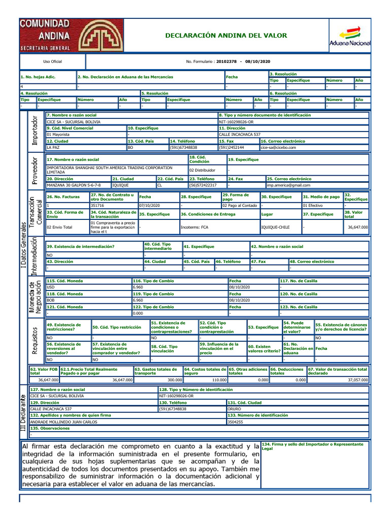 Declaración Andina Del Valor | PDF | Tecnología de información y comunicaciones | Electrónica