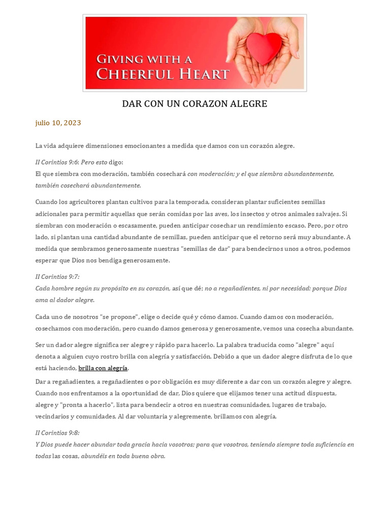 Dar Con Un Corazon Alegre | PDF