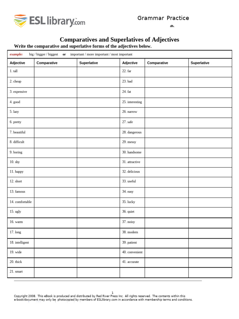 Comparatives Superlatives Worksheet | PDF | Adverb | Adjective