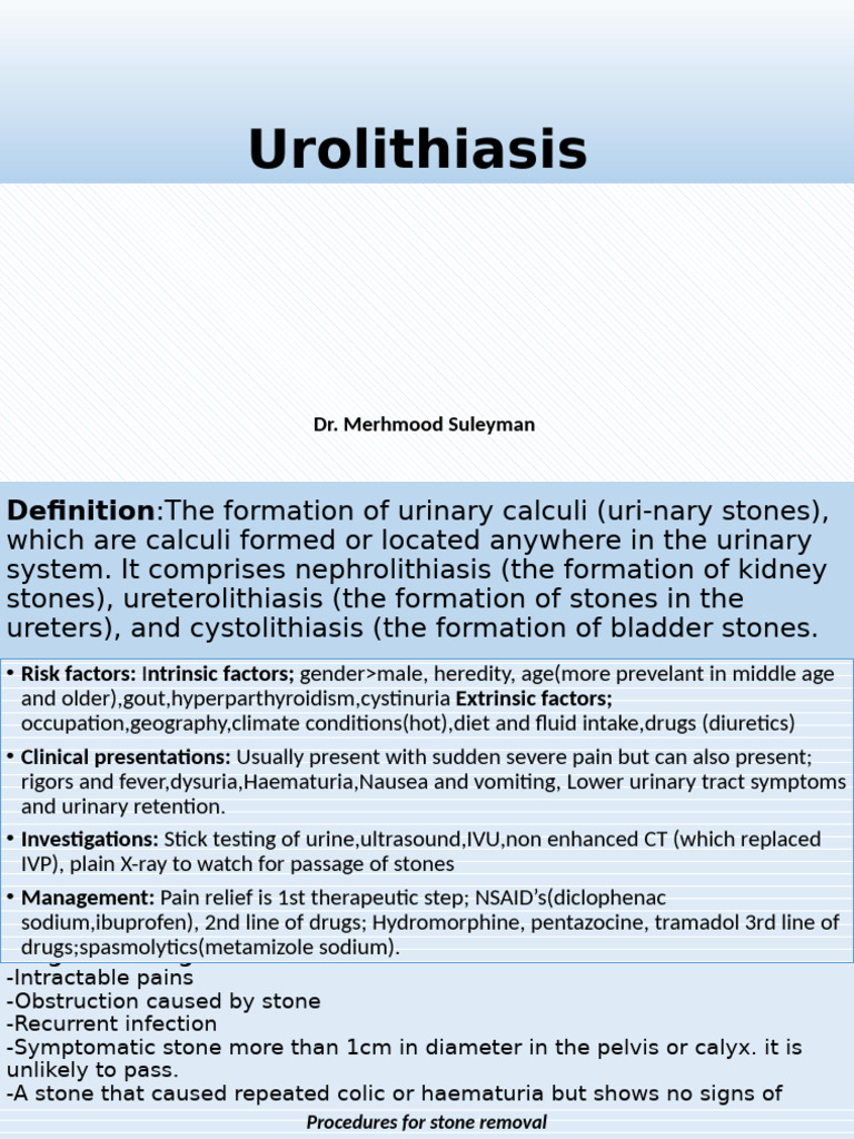 Urolithiasis DR Merhmood Suleyman | PDF
