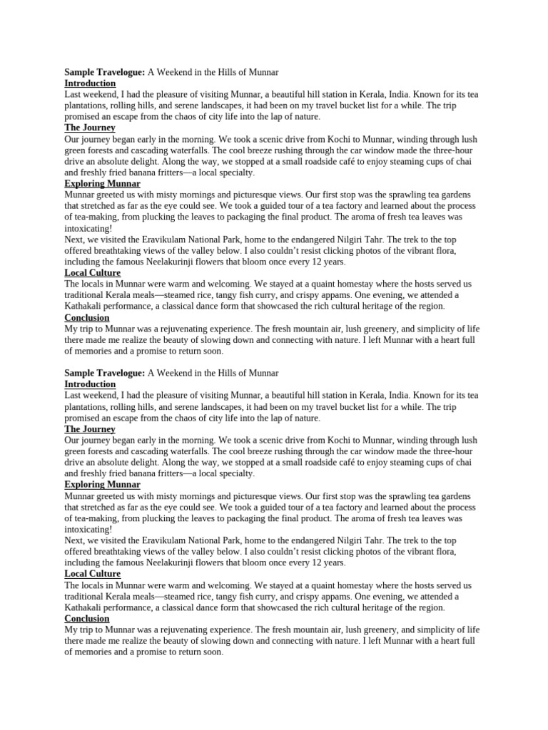 Travelogue Sample - For Print | PDF