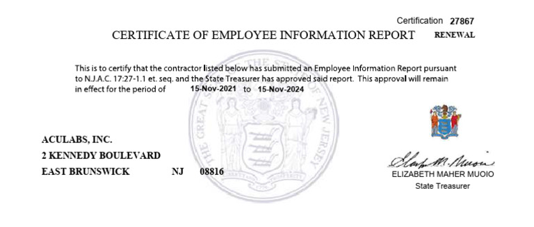 Aculabs Employee Information Report 2021 AA302 Certificate Compressed | PDF