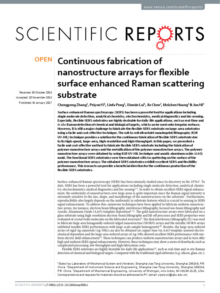 Continuous Fabrication of Nanostructure Arrays For Flexible | PDF ...