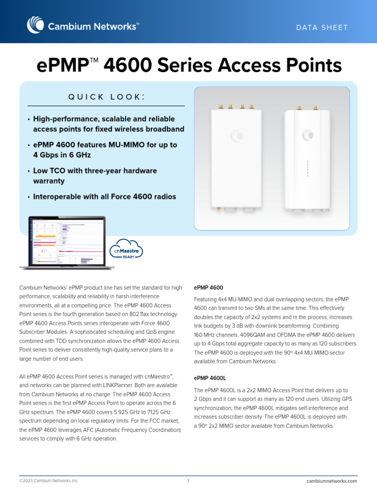 Cambium Networks Data Sheet EPMP 4600 Series AP | PDF | Ieee 802.11 ...