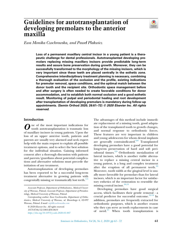 Autotransplantation of Premolars Guidelines | PDF | Dental Anatomy ...