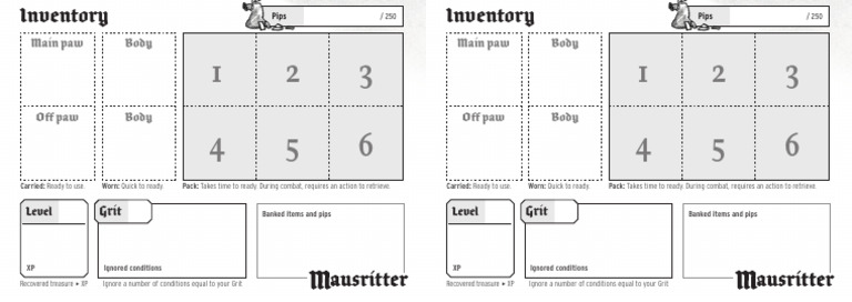 Mausritter Single Character Sheet | PDF