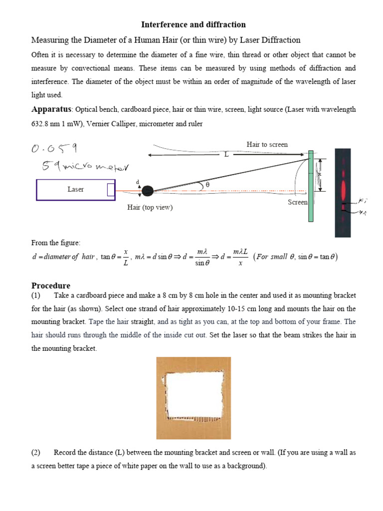 Measuring Hair Diameter via Laser Diffraction | PDF | Diffraction | Laser