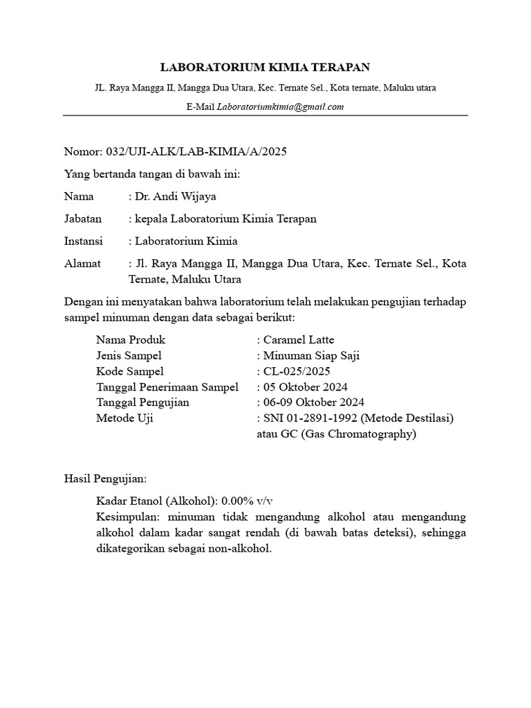 Surat Keterangan Hasil Uji | PDF
