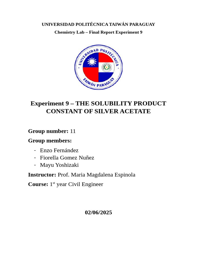 Report Chem Lab 9 | PDF | Solubility | Precipitation (Chemistry)