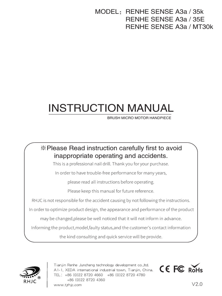 Renhe Sense A3a Handpiece Manual | PDF | Electrical Connector ...