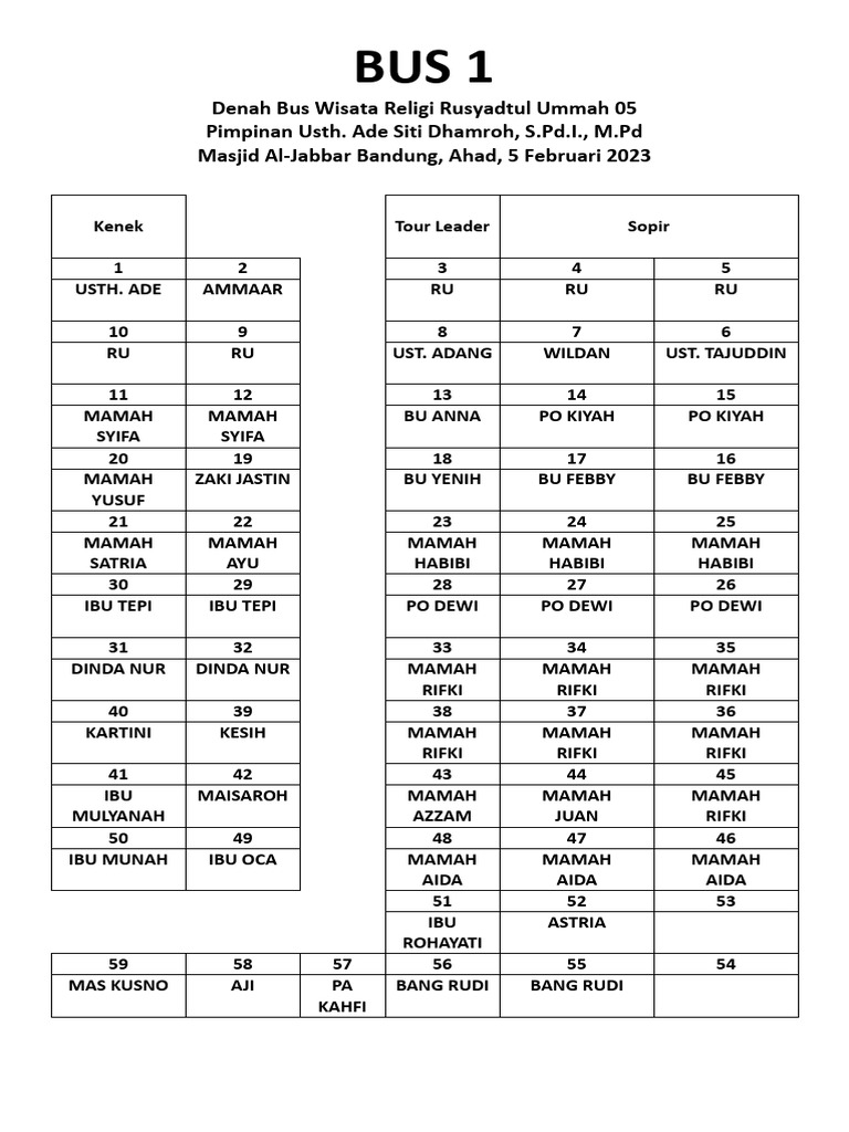 Denah Bus Wisata Religi Ru 05 | PDF