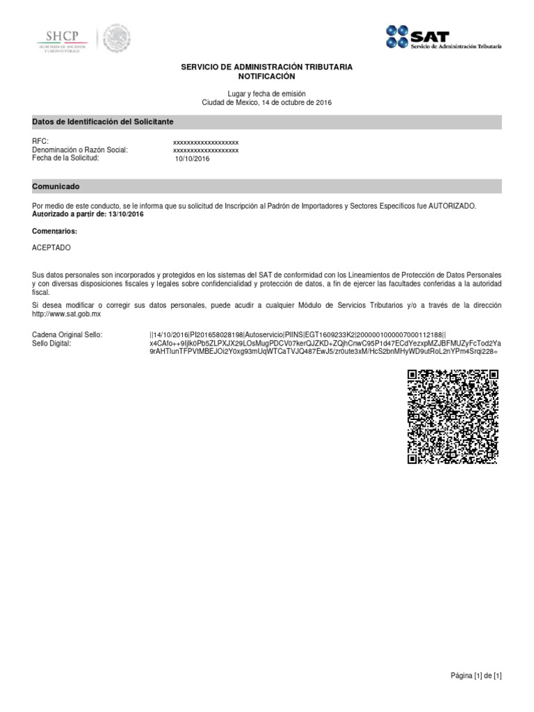 Ejemplo Alta Padrón Importadores | PDF