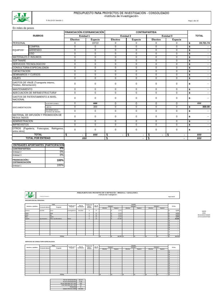 Anexo E. Formato de Presupuesto 1 | PDF | Presupuesto