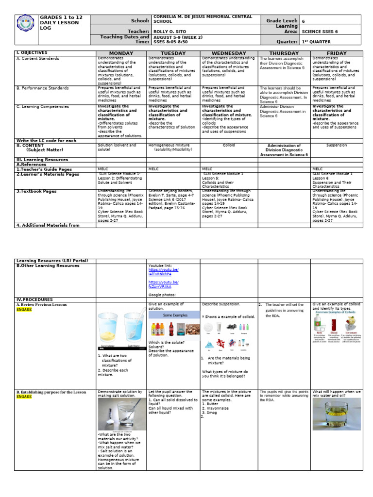 DLL 23 Science Sses q1 Week2 | PDF | Mixture | Phases Of Matter