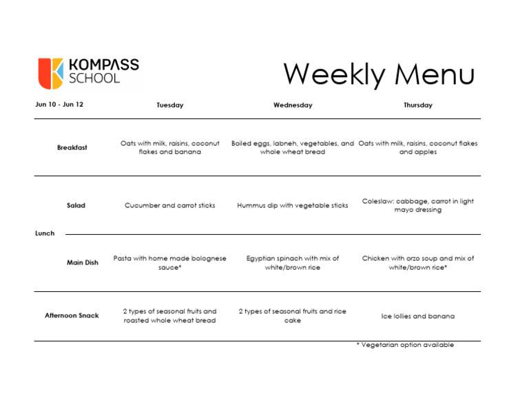 Menu Jun 10 - Jun 12 EY | PDF