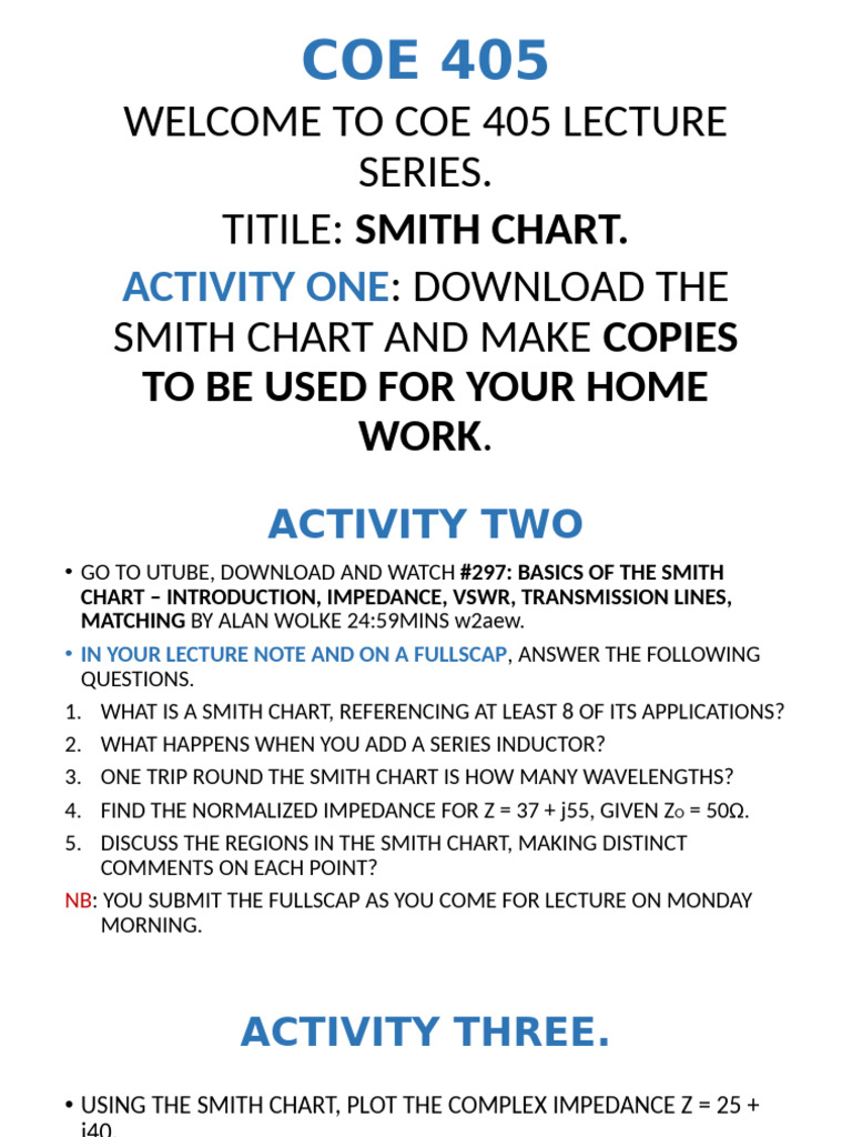 Coe 405-Smith Chart-1 | PDF | Transmission Line | Electronics