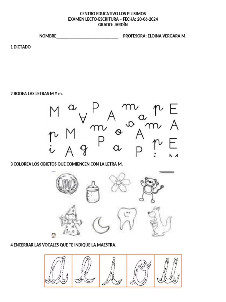 Examen Lecto Escritura | PDF