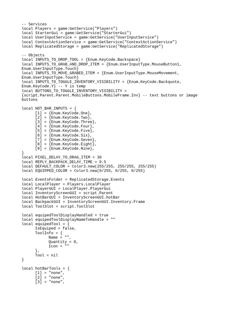 Roblox Inventory Management Script | PDF | Inventory | Computer Programming