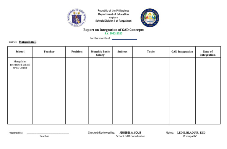 Blank Form Gad 2022 2023 | PDF