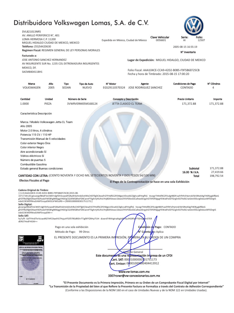 Factura de Jetta | PDF | Vehículos terrestres | Tecnología de vehículos