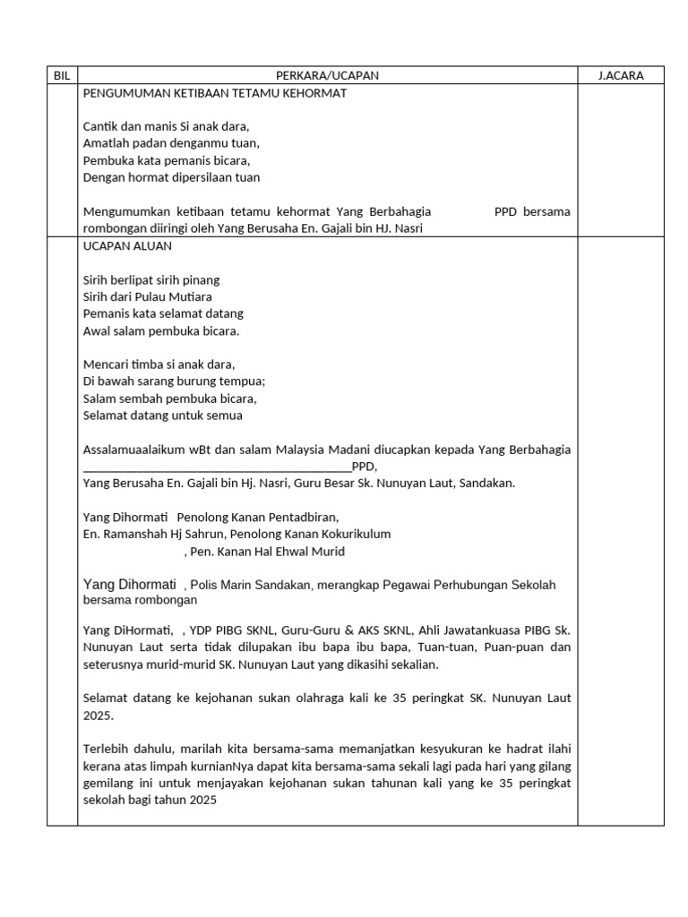 Teks Emcee Sukan 2025 | PDF