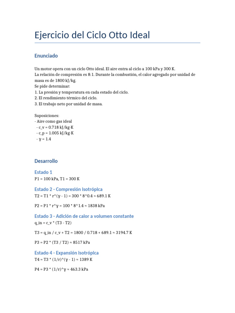 Ejercicio Ciclo Otto | PDF