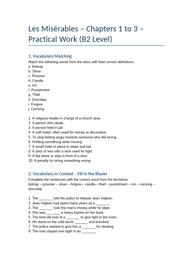 Les Misérables: B2 Vocabulary & Grammar | PDF | Les Misérables