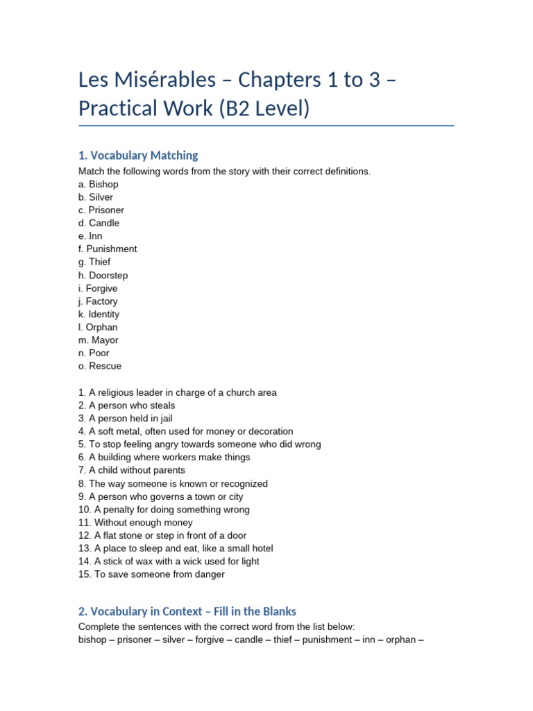 Les Miserables B2 Worksheet Updated | PDF | Cosette | Les Misérables