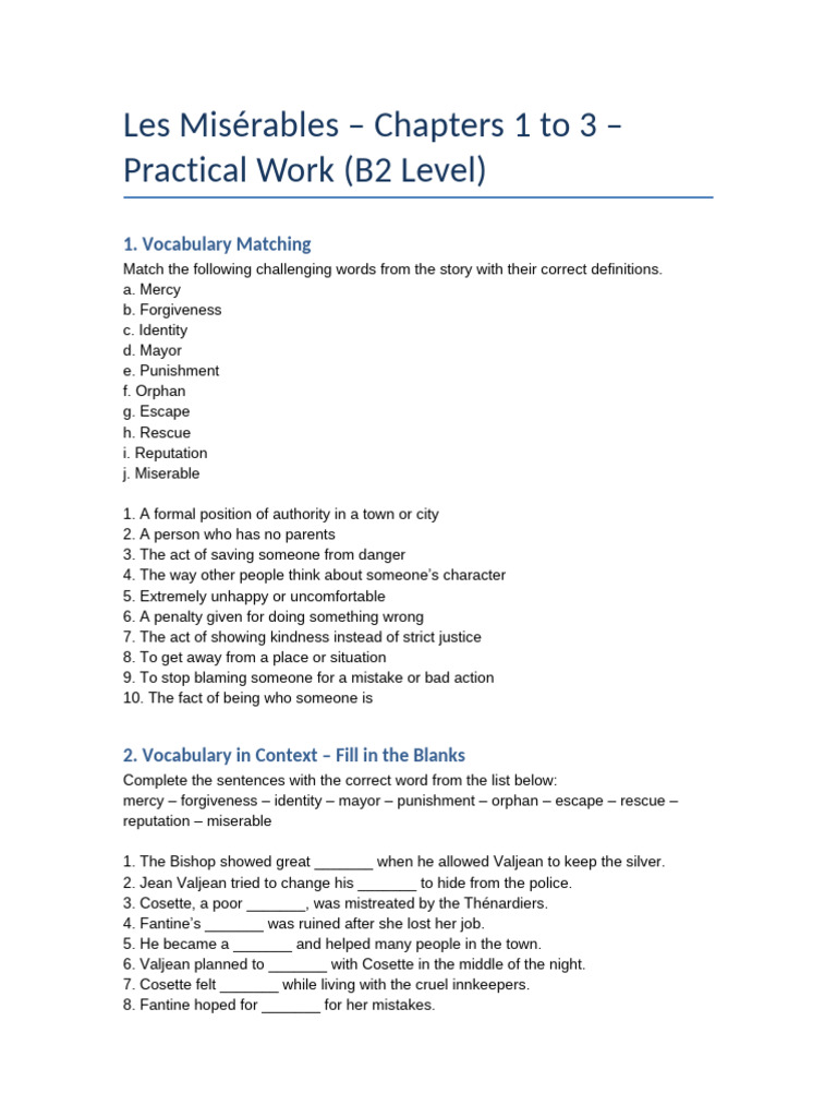 Les Miserables B2 Worksheet Final | PDF