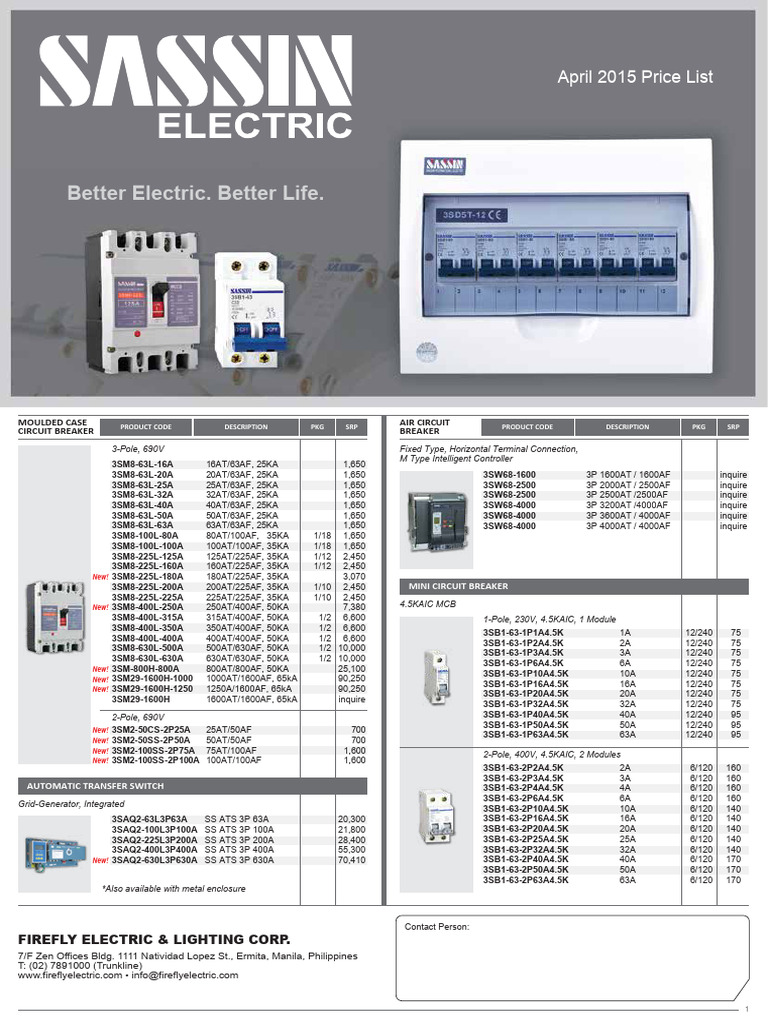 Moulded Case Circuit Breakers Price List | PDF | Relay | Switch