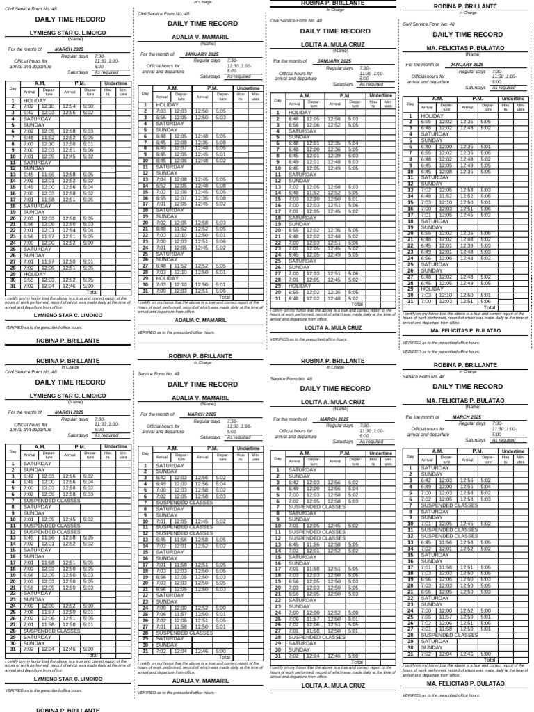 Daily Time Record for March 2025 | PDF