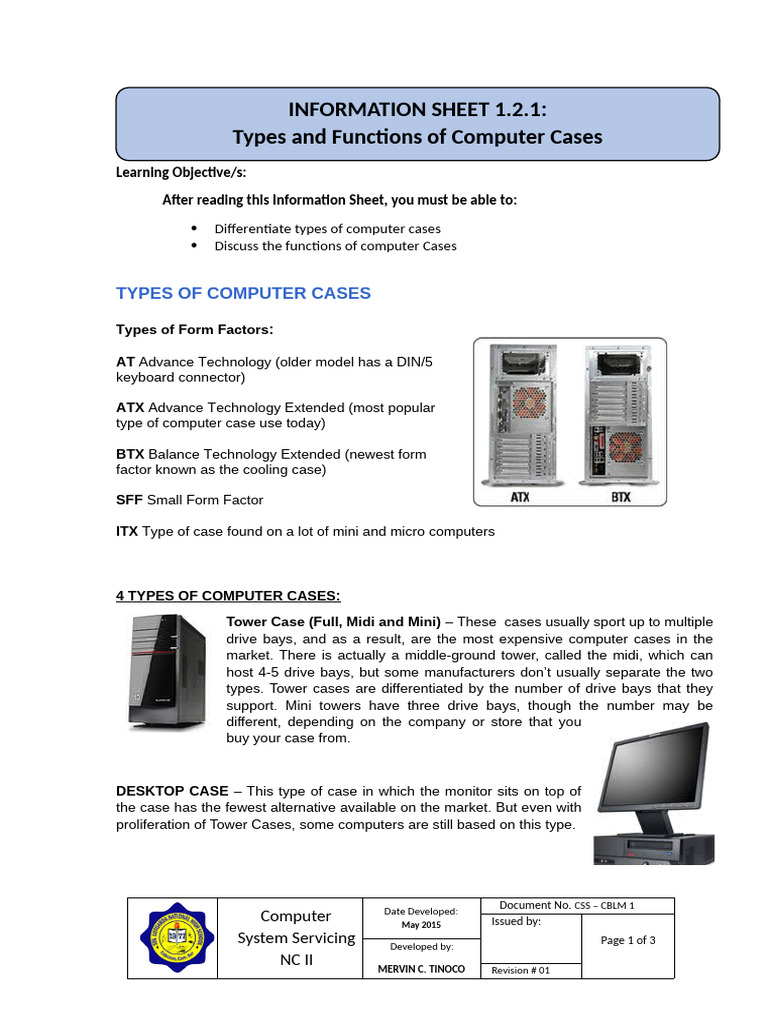 Functions and Types of Computer Cases | PDF | Laptop | Desktop Computer