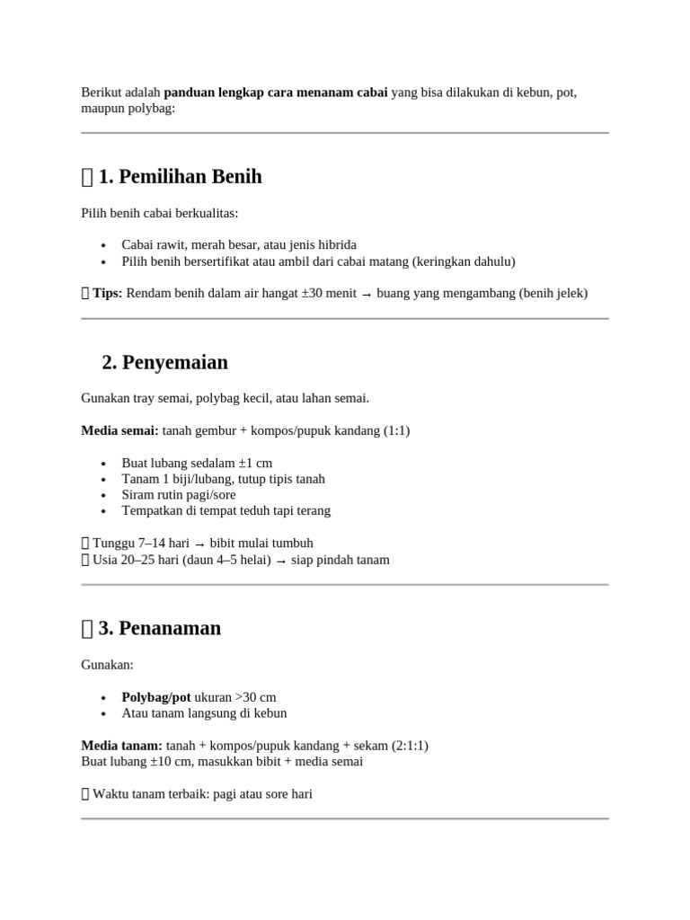Berikut Adalah Panduan Lengkap Cara Menanam Cabai Yang Bisa Dilakukan Di Kebun | PDF