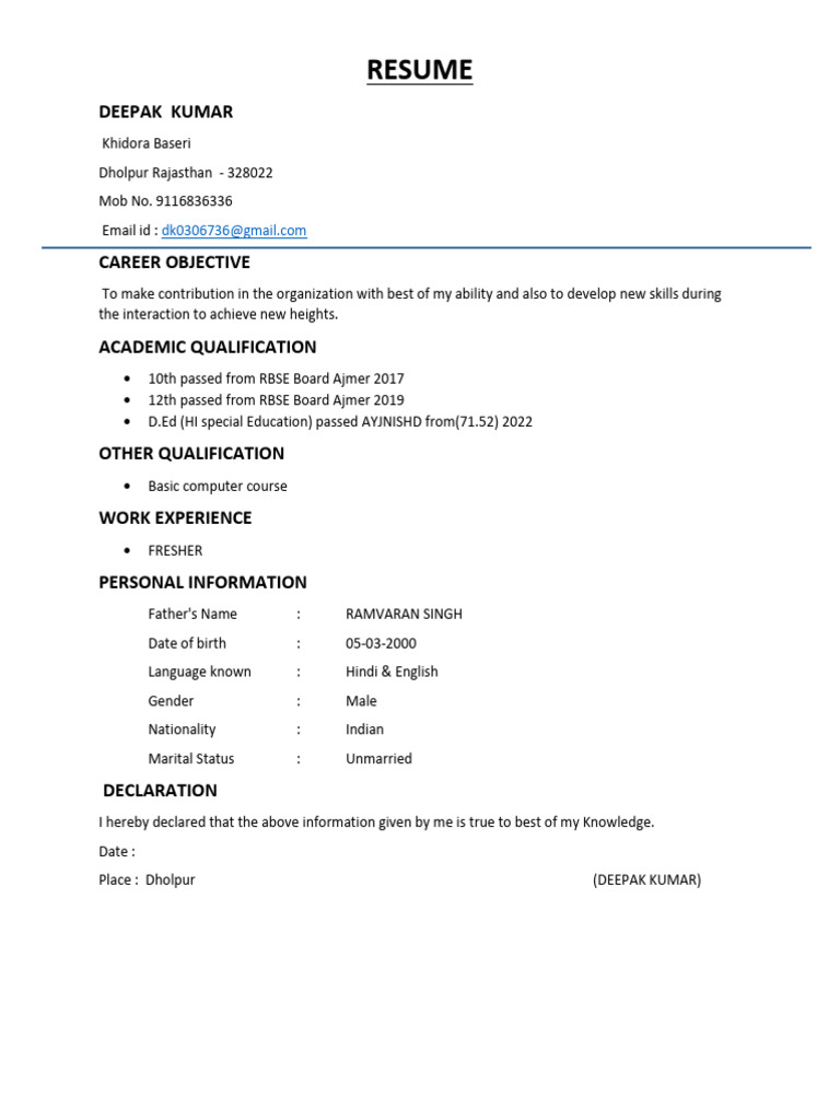 Resume Deepak | PDF