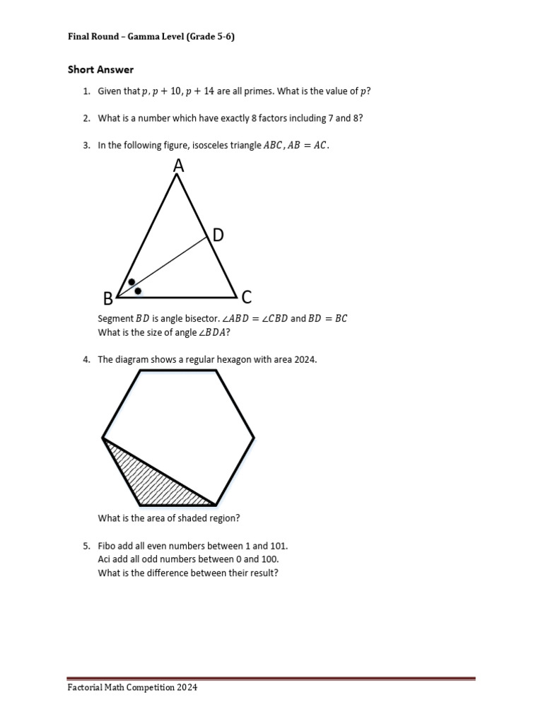 Gamma Level Math Competition 2024 | PDF | Area | Geometry