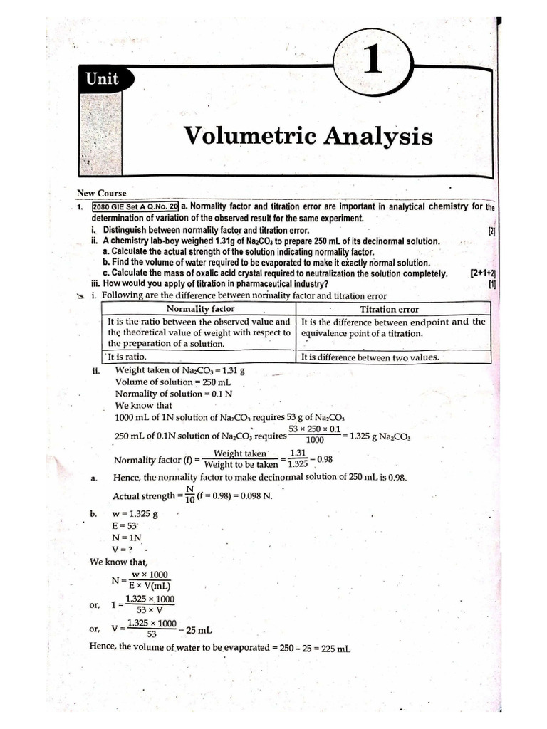 Volumetric Analysis Revision | PDF