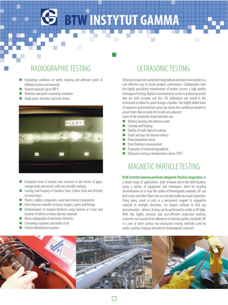 Instytut Gamma: Radiographic Testing Ultrasonic Testing | PDF ...