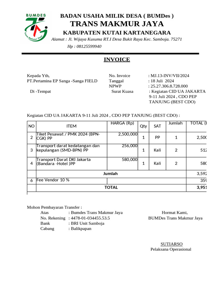 Invoice Pertamina EP CID Jakarta | PDF