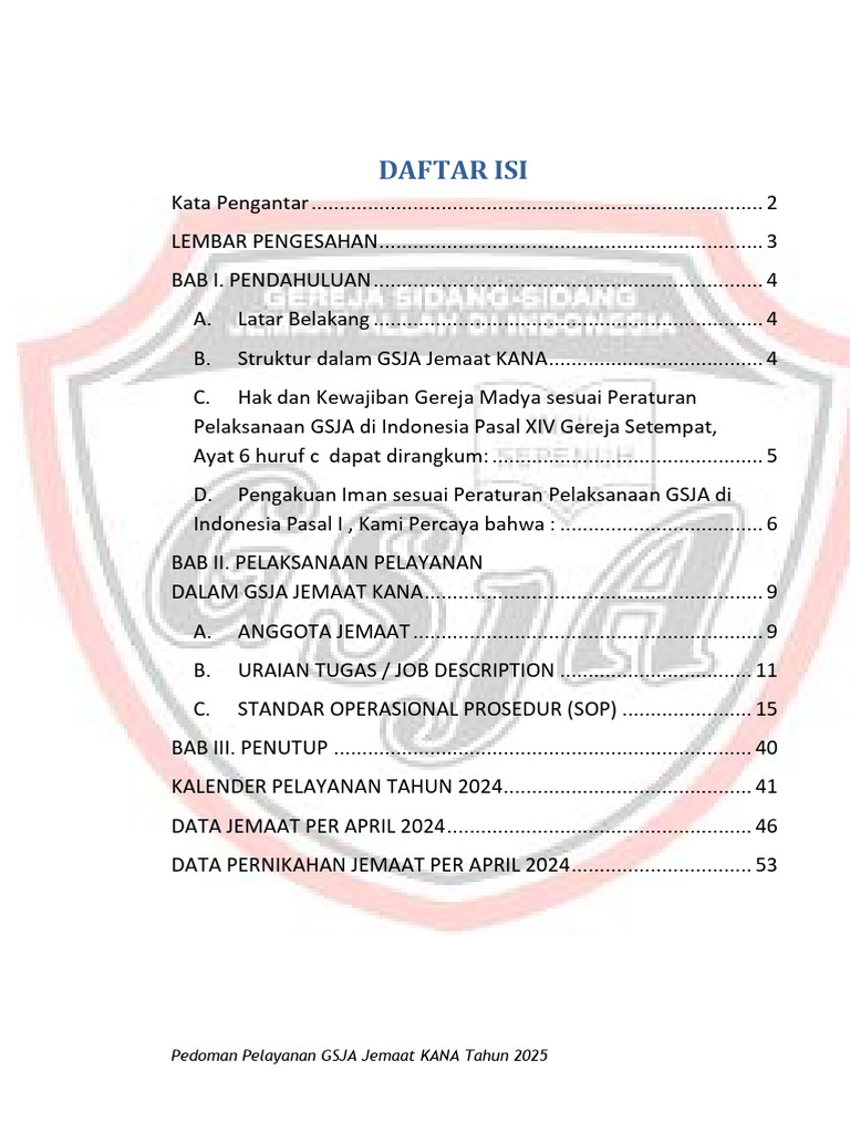 Draft Pedoman Pelayanan Gsja Kana (Buku) 2025 | PDF