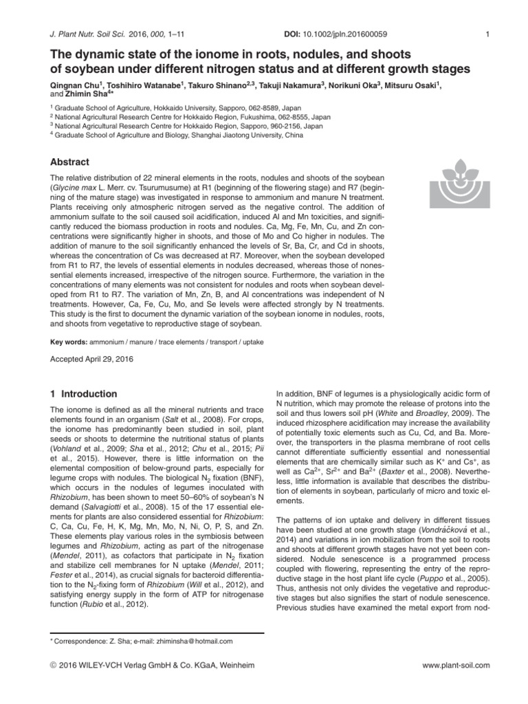 The Dynamic State of The Ionome in Roots, Nodules, and Shoots.1 | PDF ...
