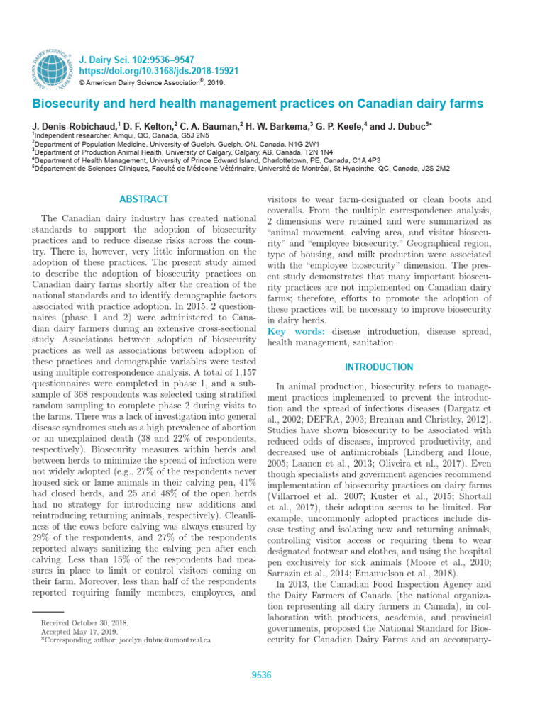 Biosecurity Practices in Canadian Dairy Farms | PDF | Dairy Cattle | Cattle