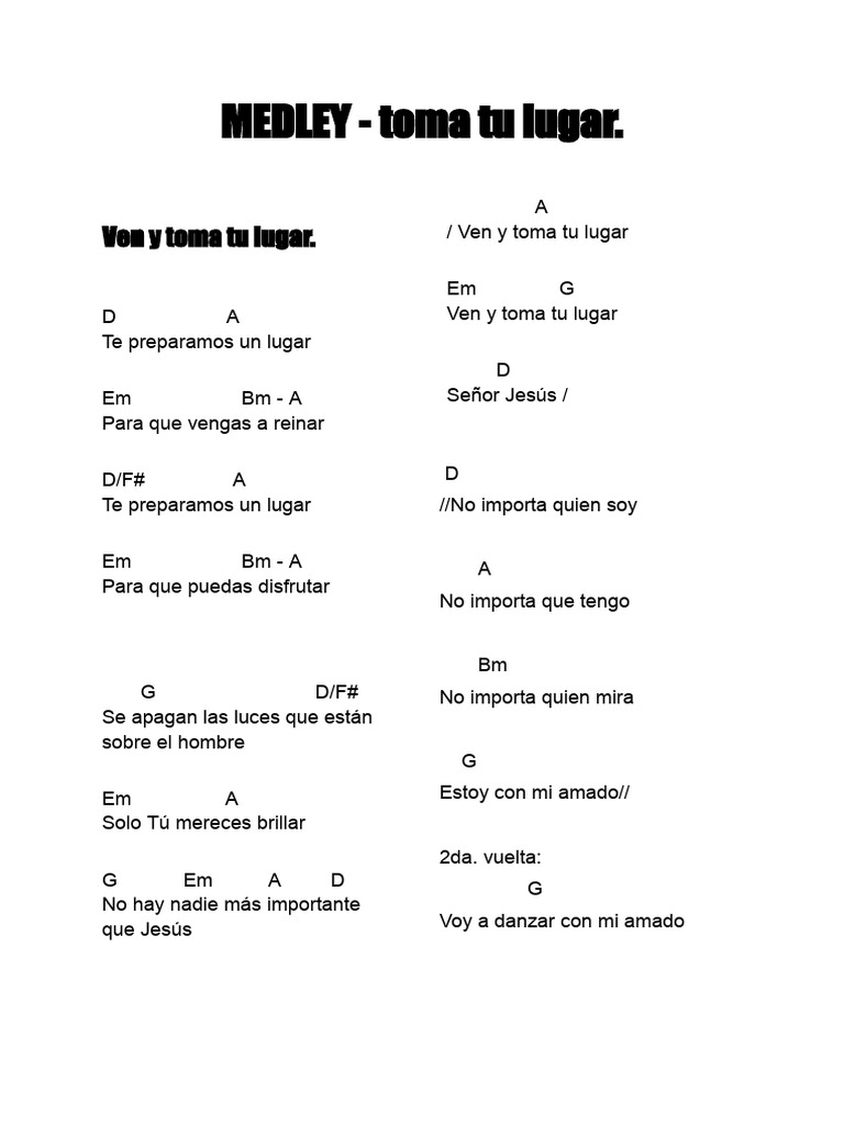 MEDLEY - Toma Tu Lugar-2 | PDF